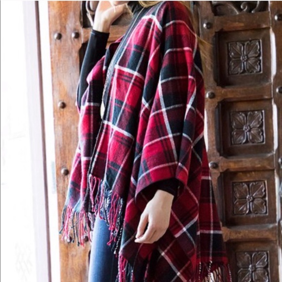 Sweaters | Red Plaid Soft Poncho Ruana | Poshmark